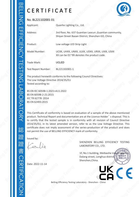 UKCA LVD - QUAN HE Lighting Co., Ltd.