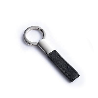 China custom popular high quality black leather with metal keychain for sale