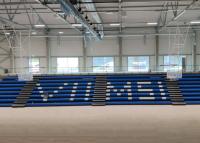 China Semi Fully Automatic Telescopic Tribunes Blue Color Steel Frame Sport Stadium Seating 460mm Seat Centers for sale