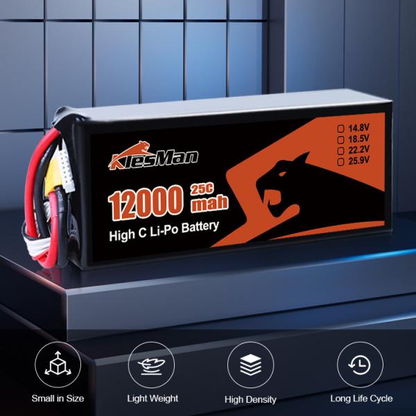 Quality Lightweight 6S 12000 MAh Lipo Battery for 10 Inch FPV Drone 25C Discharge Rate for sale