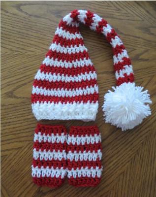 China Photography Props Striped Handmade Christmas Santa Elf Long Tail Baby Crochet White Red Hats for sale