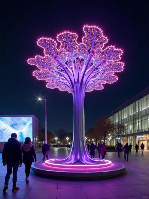 China LED Illuminated Stainless Steel Art Tree Sculpture Modern Artistic Lighting For Public Spaces for sale