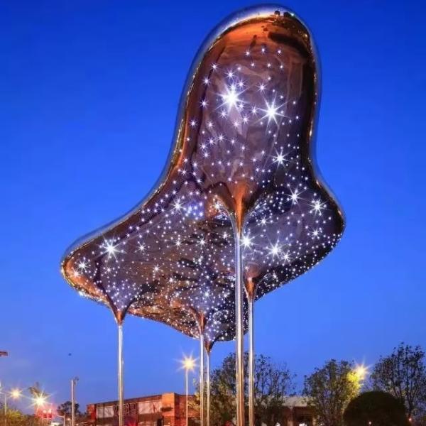 Quality Modern Stainless Steel Art Tree Sculpture With Canopy For Building Outdoor Decoration for sale