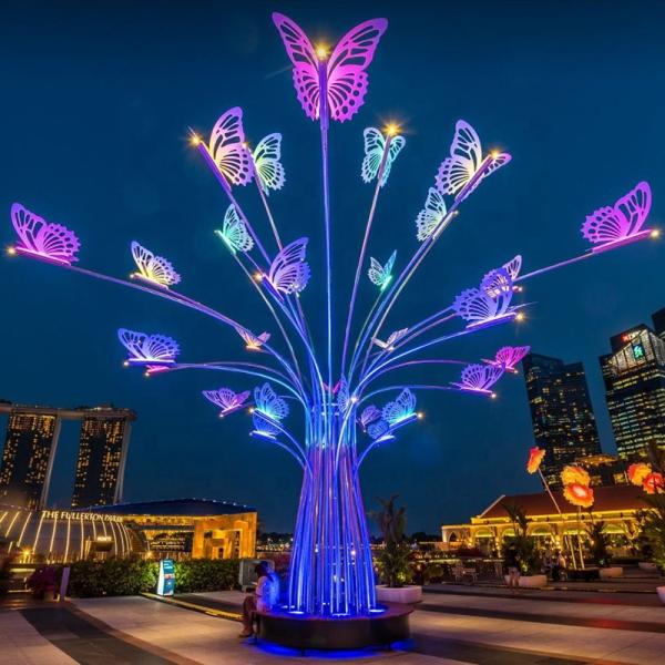Quality Custom Outdoor Large Color Butterfly Mascot Sculpture LED Lights Creative Square Street Light for sale