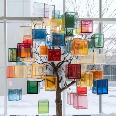China Luminous Fiberglass Geometric Tree Sculpture-Modern LED Lifelike Interior Art for Hotel Lobby & Commercial Spaces for sale