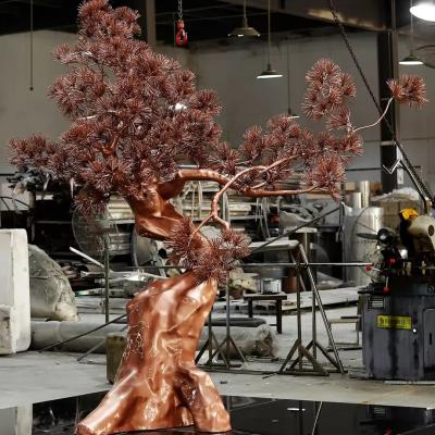 China Customizable Bronze-Finished Stainless Steel Pine Tree Sculpture for Garden Landscaping for sale