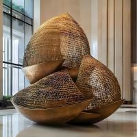 Quality Golden Woven-Mesh Egg Sculptures with Boat Accent-Stainless Steel Mascot Art for sale