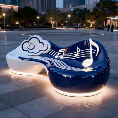 China Musical Cloud Resin Bench LED Lighting Hand Painted Handmade Artistic Outdoor Seating Flower Pattern for sale