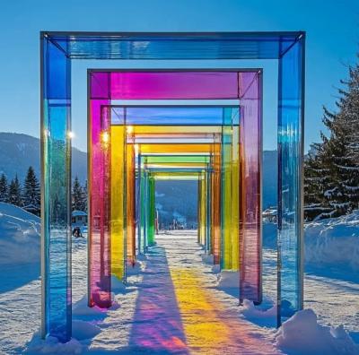 China Rainbow Colorful Glass Art Tunnel Installation, Large Outdoor Interactive Light Corridor for sale
