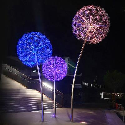 China Outdoor LED Light Sculpture Dandelion Design Stainless Steel Welded Customized Shape Large Size Vincentaa Gift for sale