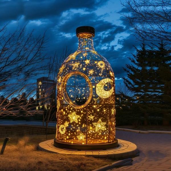 Quality Acrylic Glass Steel Wishing Bottle Motif Sculpture Lights 12 Volt Garden Landscape Installation Christmas Halloween IP65 Wedding for sale