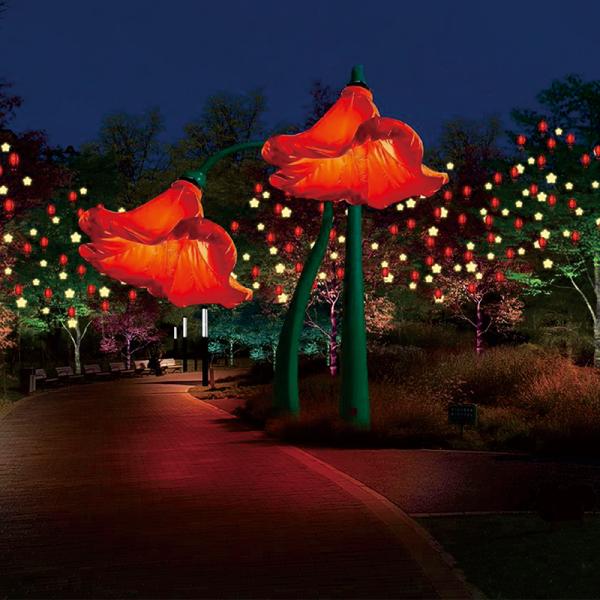 Quality Outdoor Waterproof IP65 LED Interactive Flower Sculpture Steel Acrylic Hand Forged Commercial Street Landscape Decoration for sale