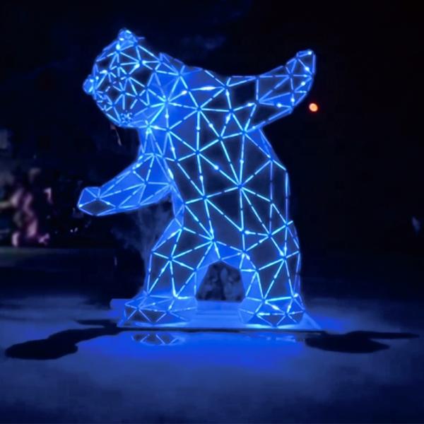Quality RGB Steel Acrylic Bear Sculpture-Hand Forged Laser Cut Customized 3D Landscape Outdoor Christmas Halloween for sale