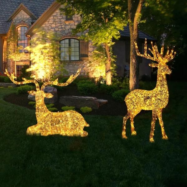 Quality Customizable IP65 3D Sculpture Reindeer Steel Acrylic Outdoor Christmas Festive Theme Decorations for Landscape for sale