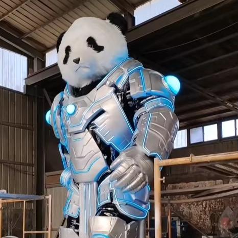 Quality Giant Glowing Mech Panda Sculpture | Kinetic LED FRP Panda Art for Theme Park & Commercial Plaza for sale