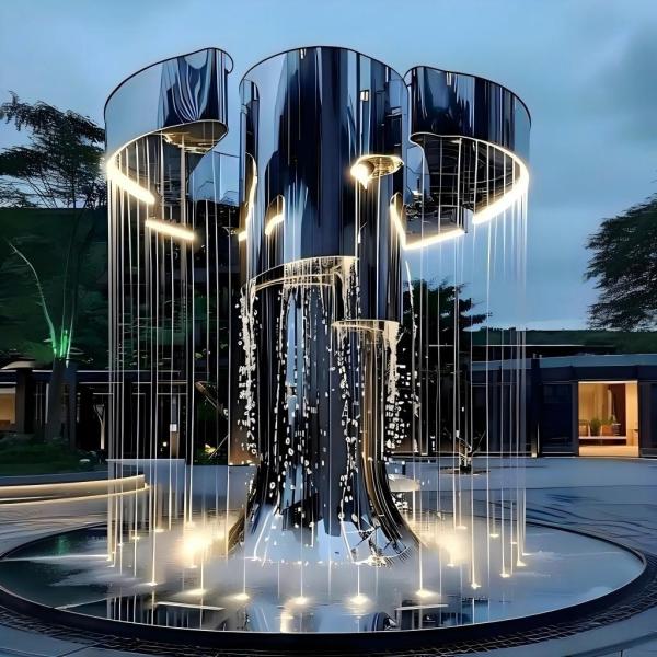 Quality Mirror Polished Stainless Steel Hand Forged Waterfall Column Sculpture With Mascot Theme for sale