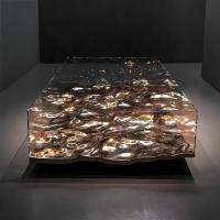 Quality Wave Design Stainless Steel Glass Coffee Table Modern Living Room Centerpiece for sale