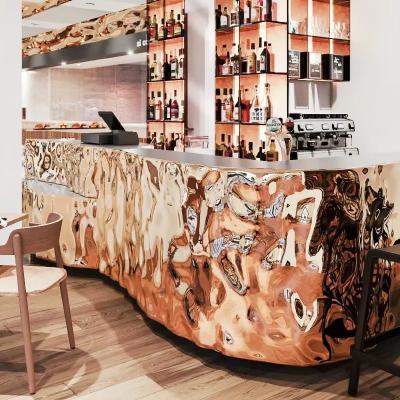 China Hotel Lounge 3D Water Wave Texture Stainless Steel Sculpture Bar Table for sale