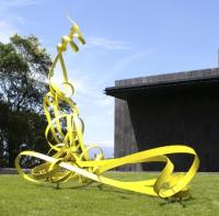 Quality Vivid Yellow Stainless Steel Ribbon Outdoor Sculpture Spiraling For Park Garden for sale
