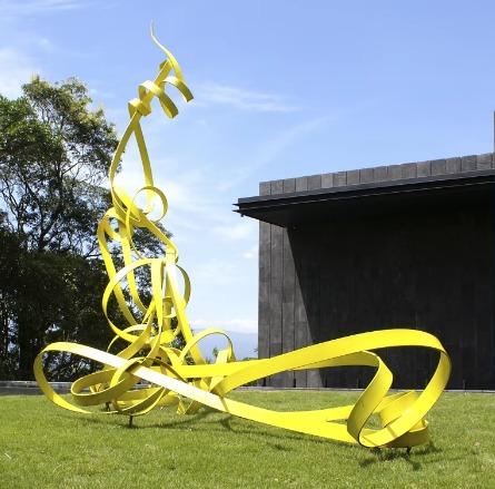Quality Vivid Yellow Stainless Steel Ribbon Outdoor Sculpture Spiraling For Park Garden for sale