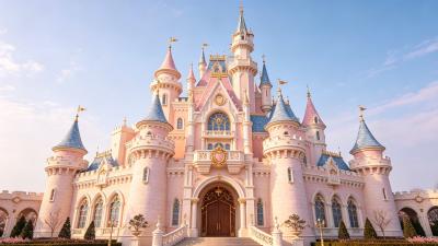 China 8m Large European Fairytale Castle Sculpture in Fiberglass Resin with Pastel-Colored Details for sale