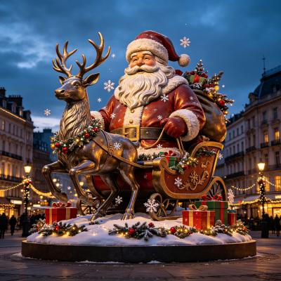 China Customizable High-Density Fiberglass FRP and Pure Cast Bronze Metal Christmas Sculpture Set for Holiday Decor for sale