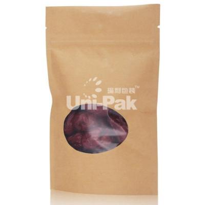 China Customize Standing Up Brown Kraft Paper Snack Food Packaging Bag With Windows for sale