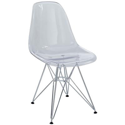 China Mid-Century Modern Side Chair with Steel Metal Base in Clear for sale