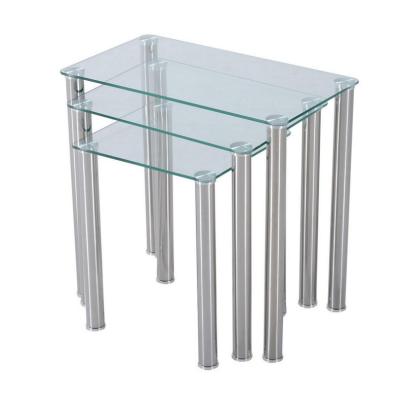 China 3pcs Nest of Tables Modern Tempered Glass Top Living Room Furniture (Transparent) for sale