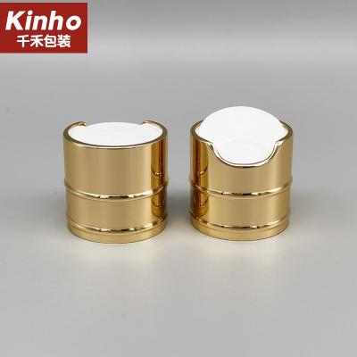 Cina Luxury Cosmetic Gold Aluminum Press Disc Top Cap 28/410 Metal Shell For Shampoo Bottle in vendita
