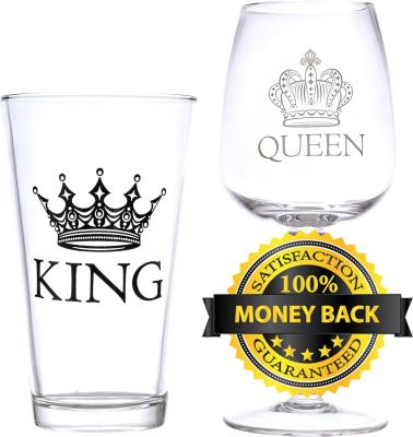 Cina King Beer & Queen Wine Glass Set per gli anniversari di nozze in vendita