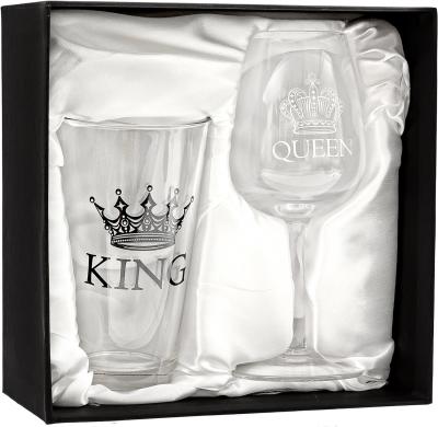 Cina King Beer & Queen Wine Glass Set per gli anniversari di nozze in vendita