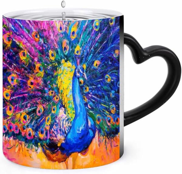 Quality Colorful Peacock Color Changing Mug Ceramic Coffee Heat Sensitive Cup Discolorat for sale