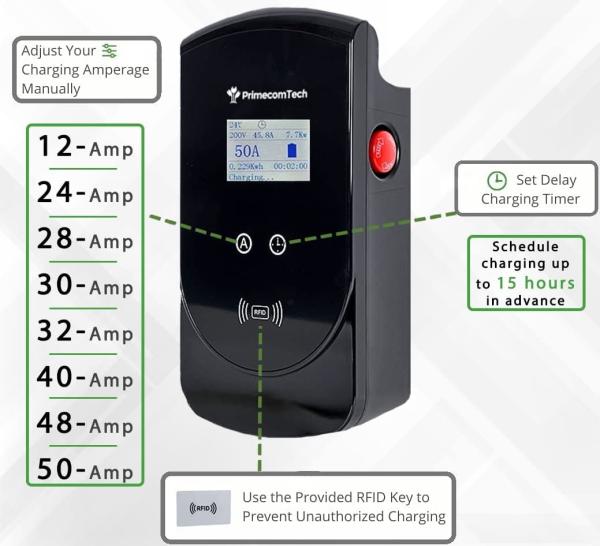 Quality 50 Amp Level-2 Smart Electric Vehicle Home Charging Station 220 Volt For Tesla for sale