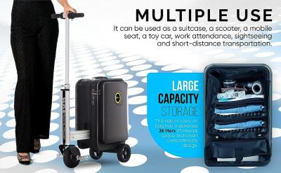 China Smart Rideable Suitcase 26L, lichtgewicht elektrische bagagescooter voor reizen met digitaal slot, waterdicht en lichtwei Te koop