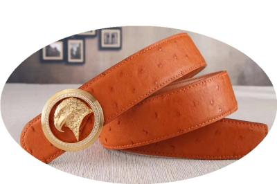 China Eagle Head Belt Male Ostrich Grain Cowhide Leather Belt With Diamond Eagle Head Stainless Steel Buckle for sale