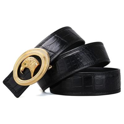 China New Eagle Head Men's Belt Steel Buckle Gold Plated 18K Diamond Buckle Real Crocodile Belly Belt for sale
