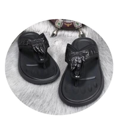 China Crocodile Leather Flip-Flops Summer Personality Leather Crocodile Paw Sandals Youth Casual Beach Shoes Lucky Slippers for sale
