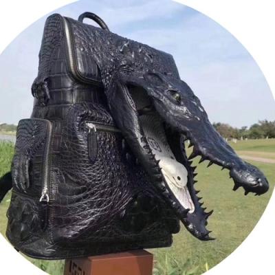 China Thailand Crocodile Leather Men's Backpack Large Capacity Business Casual Computer Backpack Leather Travel School Bag for sale