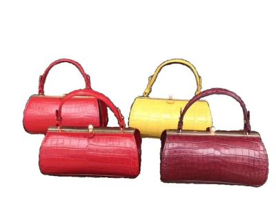 China European And American Casual Cylindrical Handbag Horizontal Barrel-Shaped Leather Shoulder Bag Crocodile Leather for sale