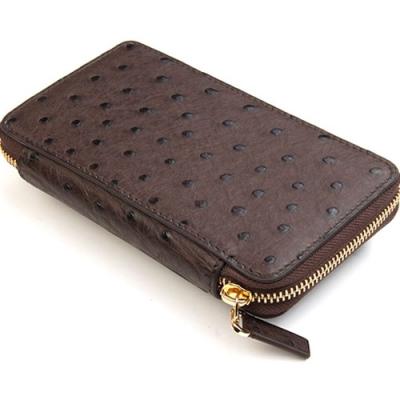 China Handmade Leather Goods Ostrich Leather Zipper Mobile Phone Clutch Leather Long Wallet Customization for sale