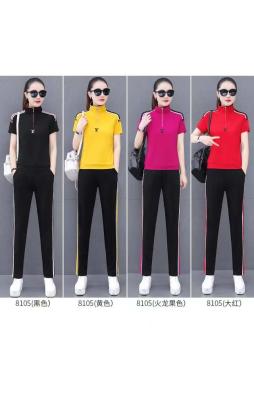 China Monisa leisure sports suit female summer Korean version 2022 women's slim trousers sportswear summer short sleeve for sale