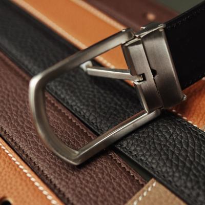 China Monisa French TOGO Cowhide Men's Business Leather Belt Black Coffee-Colored Elephant Gray Stainless Steel Pin Buckle for sale