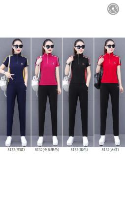 China Monisa lady sports leisure colorful suit with half zipper in summer / comfortable pants / comfortable wearing for sale