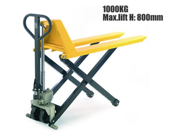 Small Size Scissor Pallet Truck , High Lift Pallet Truck With Lifting Height 800mm