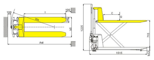 Small Size Scissor Pallet Truck , High Lift Pallet Truck With Lifting Height 800mm