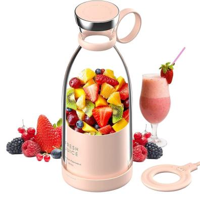 China Draagbare oplaadbare USB blender sapper 350ml 4 bladden Roze Mini Electric voor reizen Te koop