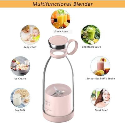 China Draagbare oplaadbare USB blender sapper 350ml 4 bladden Roze Mini Electric voor reizen Te koop