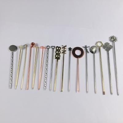 China 304 Stainless Steel Cocktail Pins Swizzle Stick for Reusable Small Paddles Custom Pins for sale