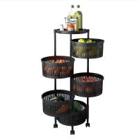 China Five Layer Kitchen Storage Rack 31.5x31.5x88cm Black Round Basket Rolling Cart for sale